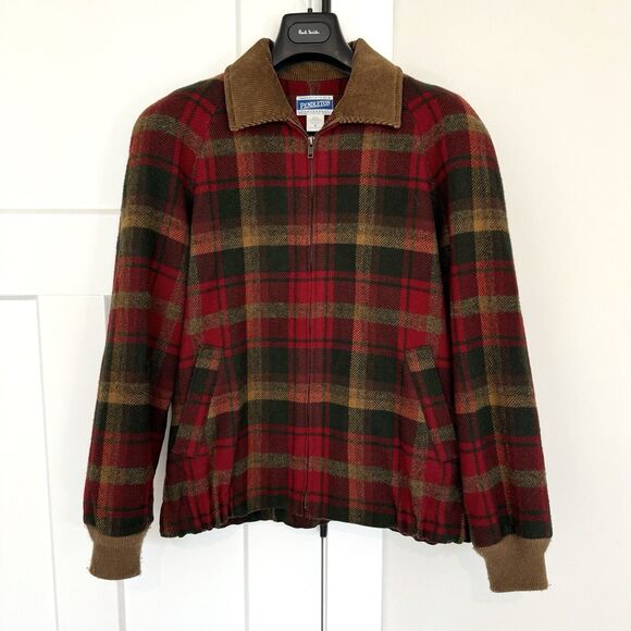 Pendleton | Jackets & Coats | Vtg Pendleton Knockabout Red Green Plaid Wool Zip Up Corduroy ...